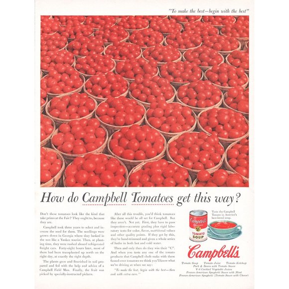 Campbell'S | Art | 954 Campbells Tomato Soup Vintage Print Ad Bushel ...